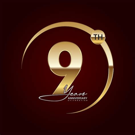 Premium Vector 9th Anniversary Luxury Logo Design With Golden Ring Handwritten Style Text Logo