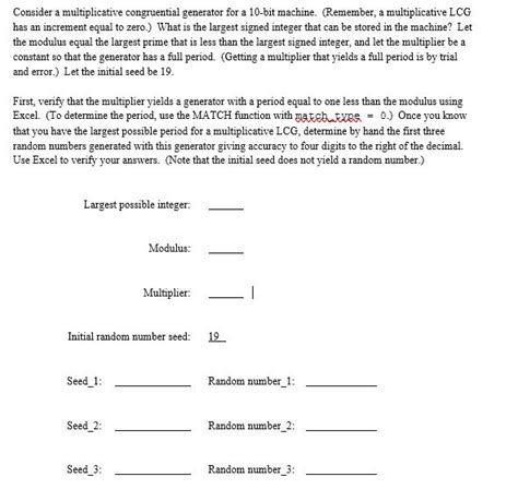 Solved Consider A Multiplicative Congruential Generator For
