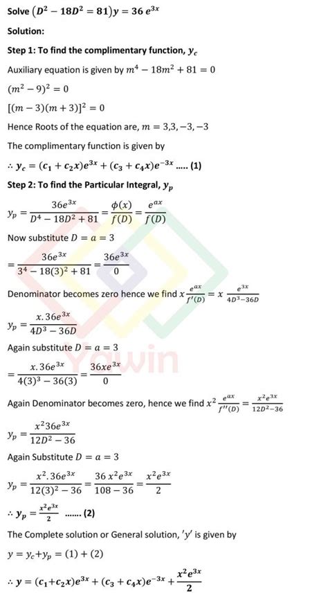Solve D 4 18d 2 81 Y 36 E 3x Using Non Homogenous Linear Differential Equation Yawin