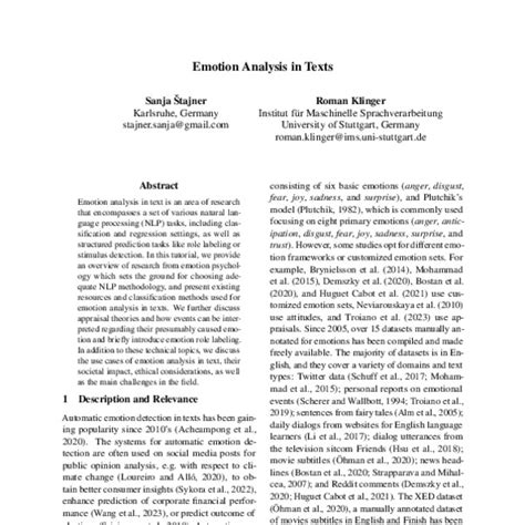 Emotion Analysis From Texts Acl Anthology