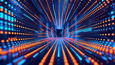 Futuristic Tunnel Glowing With Orange And Blue Lights Representing Data Flow Stock Illustration