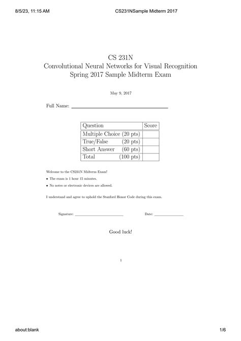 SOLUTION Cs Nsample Midterm Convolutional Neural Networks For Visual Recognition Cs N