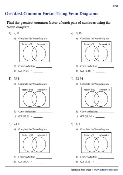 GCF Using Venn Diagram Worksheets Worksheets Library