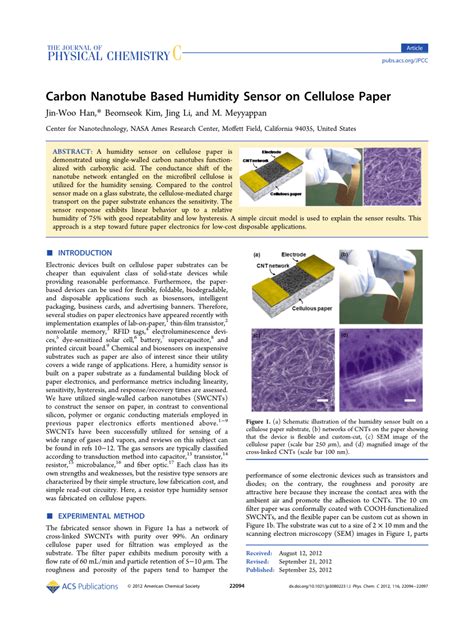 Pdf Carbon Nanotube Based Humidity Sensor On Cellulose Paper