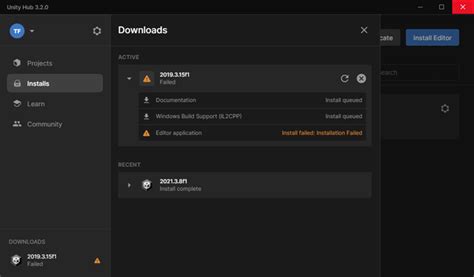 install failed for editor application r unity3d