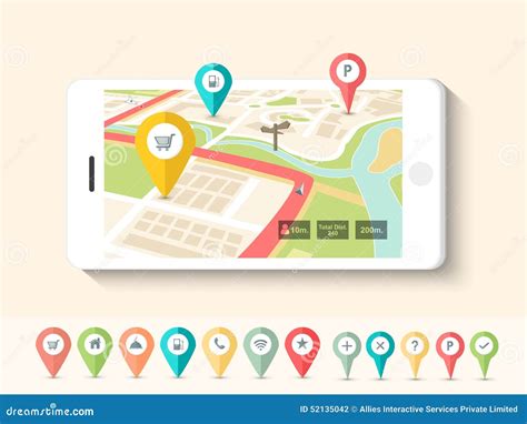 Smartphone With Navigation Pins Stock Illustration Illustration Of Paper Apps 52135042