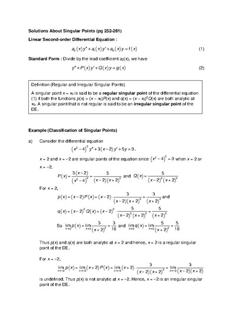 131 Solution Singular Point Solutions About Singular Points