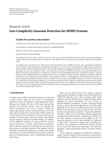 Pdf Low Complexity Gaussian Detection For Mimo Systems