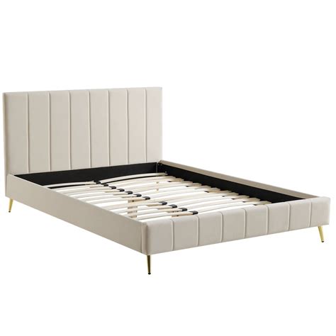 Sylvie Champagne Velvet Upholstered Bed Frame With Golden Legs Daals