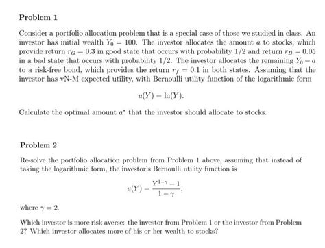 solved problem 1 consider a portfolio allocation problem