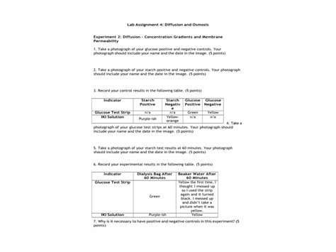 BIOL133 Week 5 Lab Assignment 4 Diffusion And Osmosis Course Resources