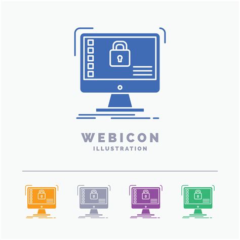 Secure Protection Safe System Data 5 Color Glyph Web Icon Template Isolated On White Vector