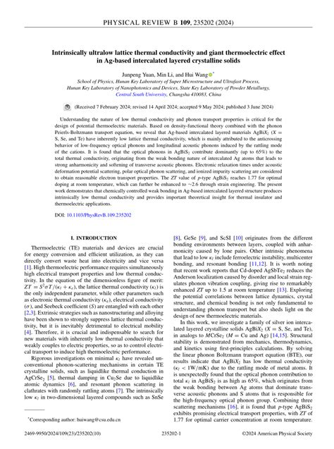 Pdf Intrinsically Ultralow Lattice Thermal Conductivity And Giant