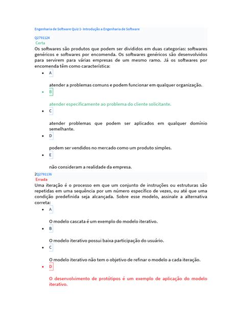 Engenharia De Software Quiz 1 Pdf