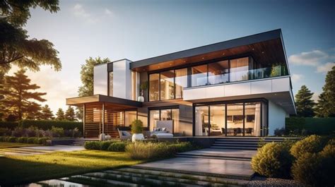 Premium Ai Image Modern Bilevel Home Featuring An Angular Roof And A Balcony Generative Ai