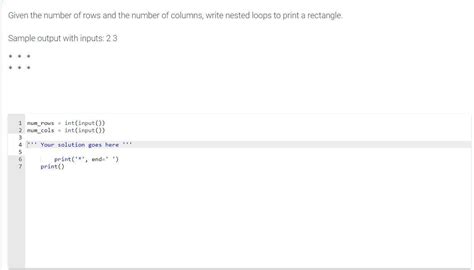 [FREE] Given the number of rows and the number of columns, write nested loops to print a ...