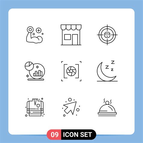 Pictogram Set Of 9 Simple Outlines Of Marketing Graph Shop Analysis Research Editable Vector