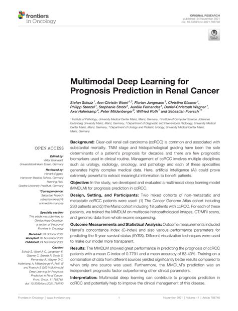 Pdf Multimodal Deep Learning For Prognosis Prediction In Renal Cancer