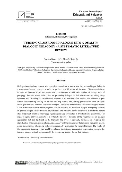 Pdf Dialogue Into A Quality Dialogic Pedagogy A Systematic