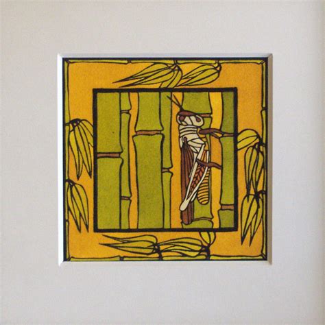 Grasshopper In Bamboo Print In The Arts And Crafts Era Style Linoleum Grasshopper In Bamboo Print In The Arts And Crafts Era Style Linoleum