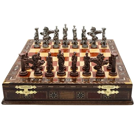 Handmade Inlay Storage Chess Set 38 Cm 15 Vintage Mythology