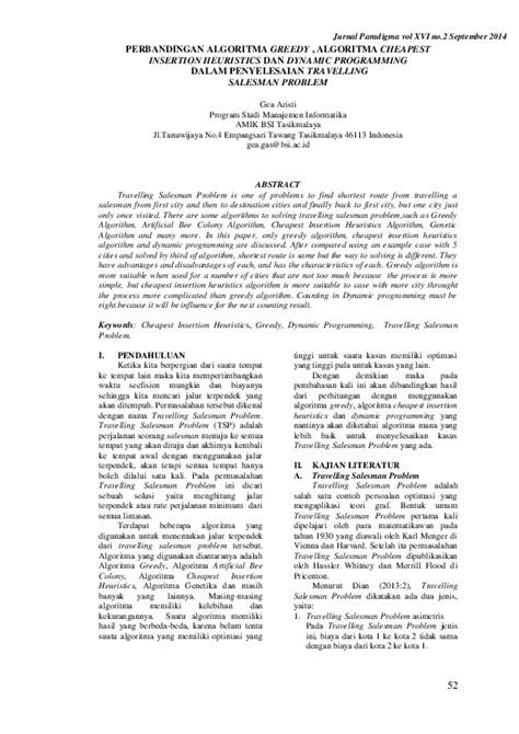 Pdf Perbandingan Algoritma Greedy Algoritma Cheapest Insertion