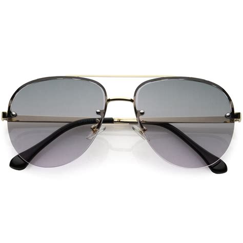 Luxe Oversize Semi Rimless Bevelled Lens Square Aviator Sunglasses Zerouv