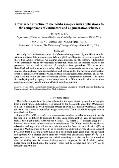 Pdf Covariance Structure Of The Gibbs Sampler With Applications To The Comparison Of