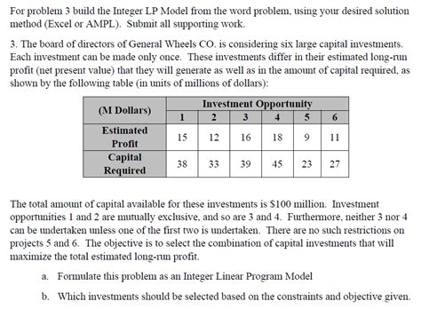 Solved For Problem 3 Build The Integer Lp Model From The