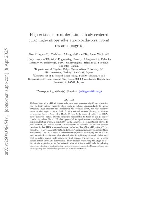 Pdf High Critical Current Densities Of Body Centered Cubic High Entropy Alloy Superconductors