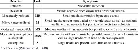 Disease Rating Scale Used For Rust Resistance Susceptibility Of Wheat