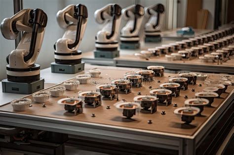Assembly Line Of Cobots Each Performing Precise Task In Sequence Stock Illustration
