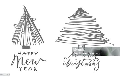 새해 복 많이 받으세요 와 메리 크리스마스 레터링 문구와 그래픽 일러스트 크리스마스 트리 템플릿입니다 인사말 카드 초대와 함께