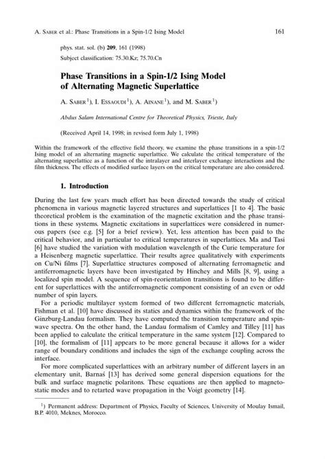 Pdf Phase Transitions In A Spin 1 2 Ising Model Of Alternating
