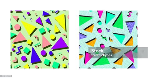 레트로 빈티지 80 년대 또는 90 년대 패션 스타일 추상 패턴 배경 세트입니다 섬유 직물 디자인 포장지 및 웹 사이트 배경 화면에 좋습니다 벡터 일러스트입니다 기하 도형에