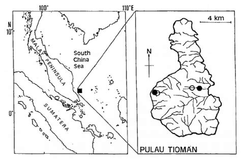 Location Of Pulau Tioman Map Of Pulau Tioman Showing Distribution Of