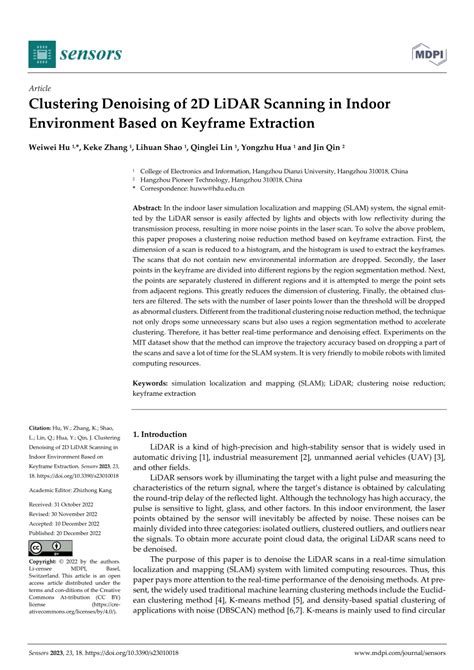 Pdf Clustering Denoising Of 2d Lidar Scanning In Indoor Environment