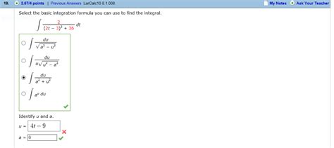 Solved Select The Basic Integration Formula You Can Use To