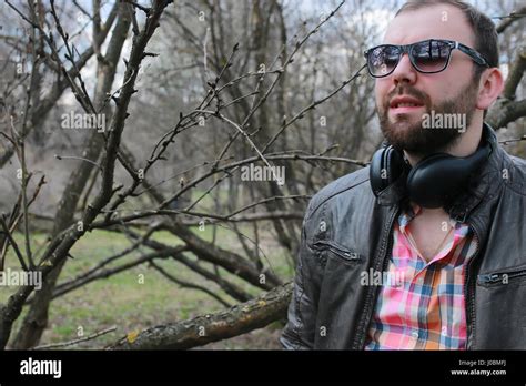 Beard Man Park Tree Stock Photo Alamy