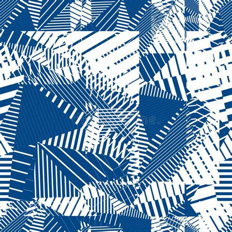 Blue Geometric Tiles Seamless Pattern Single Color Vector Mosai Stock