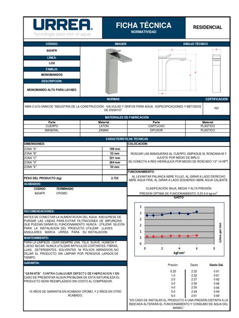 Ficha Tecnica Urrea Valvula Y Grifos Redidencial Pdf