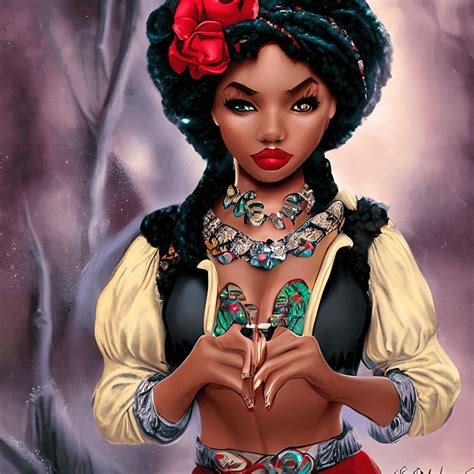 Linda Princesa Afro Americana Da Disney Branca De Neve Modelo Arte Gráfica Melanina Mulher