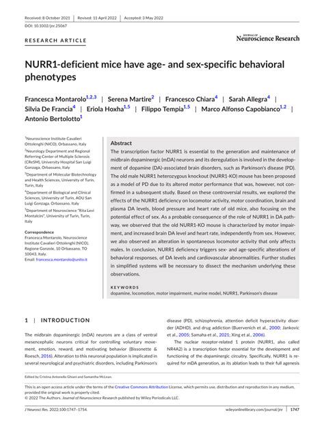 Pdf Nurr1‐deficient Mice Have Age‐ And Sex‐specific Behavioral Phenotypes