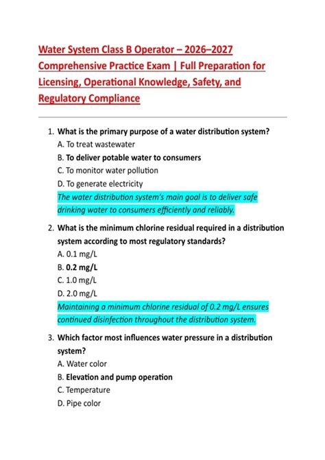 Water System Class B Operator 20262027 Comprehensive Practice Exam