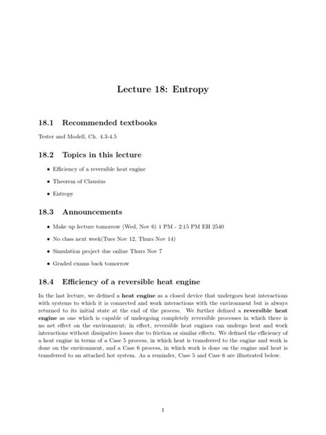 Lecture 18 Entropy 181 Recommended Textbooks Pdf Heat Thermodynamics