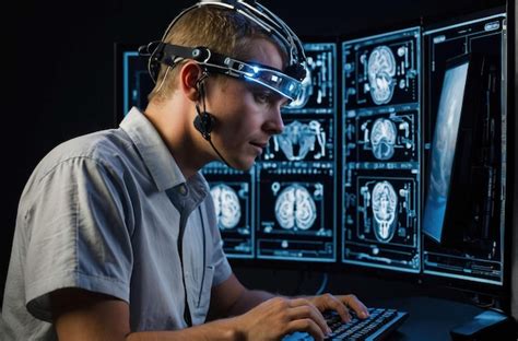 premium photo futuristic neural interface experiment