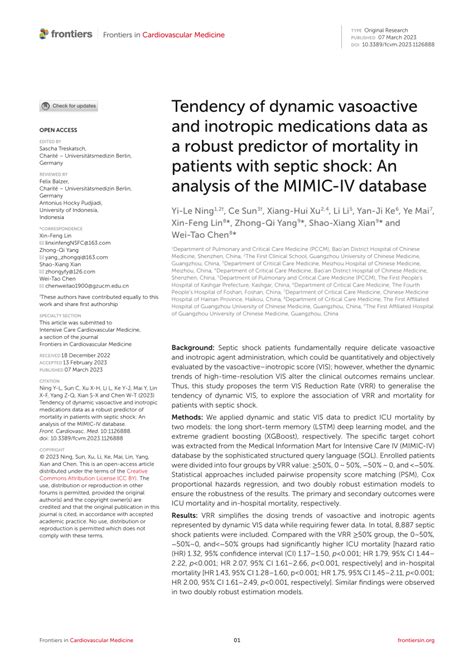 Pdf Tendency Of Dynamic Vasoactive And Inotropic Medications Data As A Robust Predictor Of