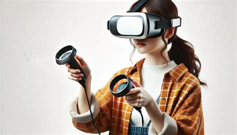 Woman Using Vr Headset And Controllers Premium Ai Generated Image
