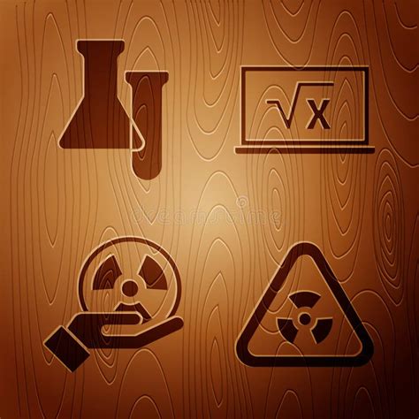 Set Triangle With Radiation Test Tube And Flask Radioactive And Square Root Of X Glyph On