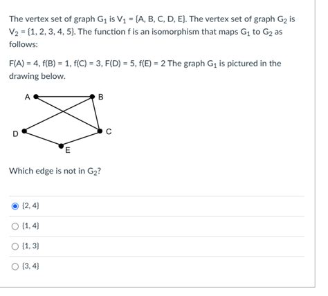 Solved The Vertex Set Of Graph G Is V A B C D E The Chegg Com